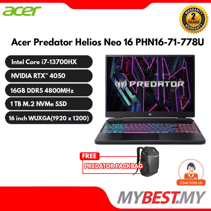 Acer Predator Helios Neo 16 PHN16-71-778U 16" WUXGA 165Hz Gaming Laptop ...