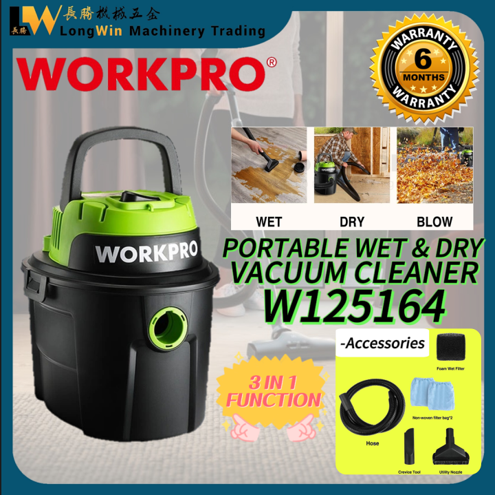 WORKPRO W125164 Portable Wet/Dry Vacuum Cleaner Plastic Barrel Vacuum 2 ...