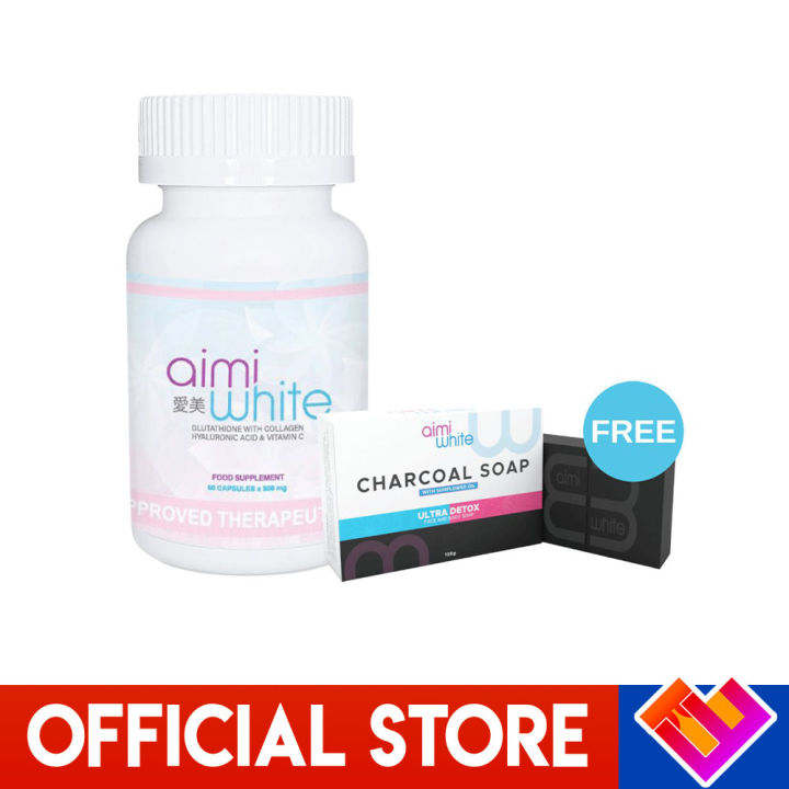 Aimi White 15 in 1 Glutathione - 60 Capsules 500mg with Collagen (FREE Charcoal Soap) | Lazada PH