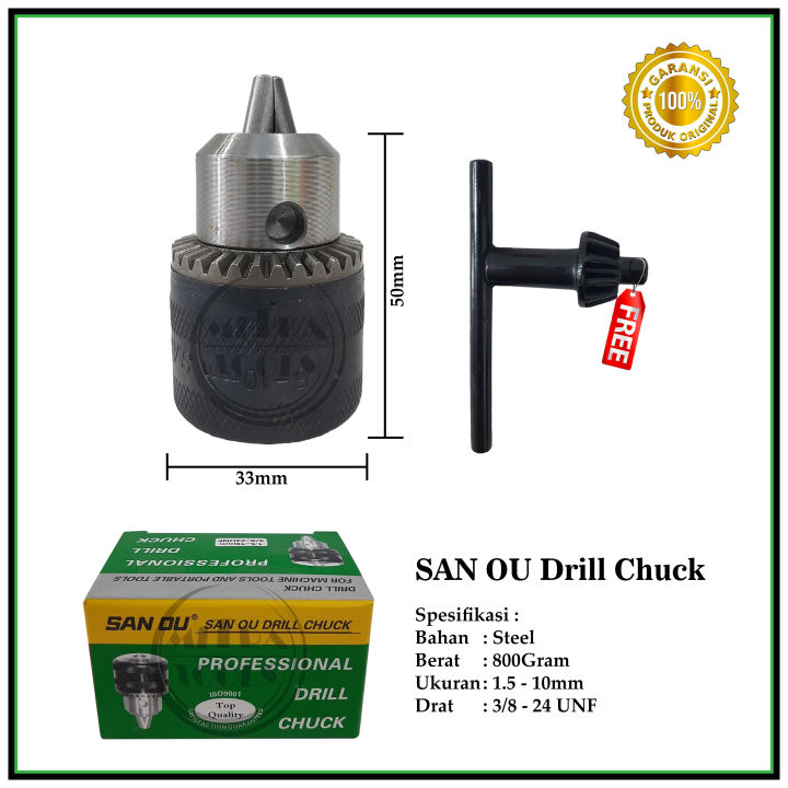 SAN OU Kepala Bor 10mm 3/8 - 24 UNF Drill Chuck 1.5 - 10 mm SanOu ...