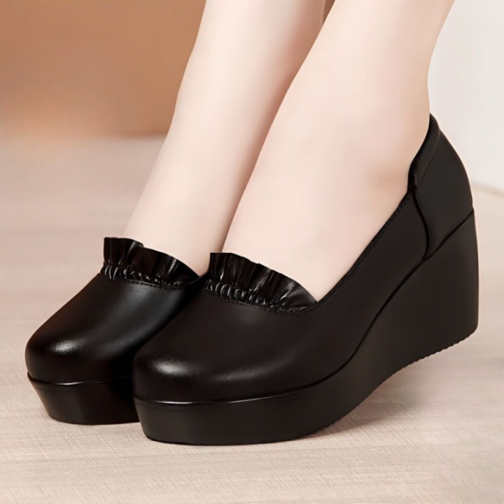 Genuine Leather Shallow Cut Women's Closed-Toe Wedges Work Shoes One ...