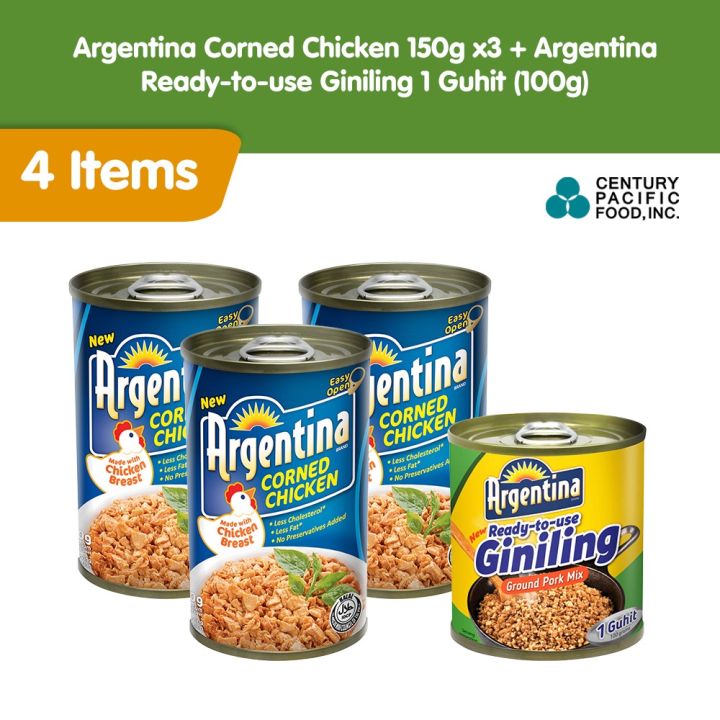 Argentina Corned Chicken Pack of 3 + Argentina Ready-to-use Giniling 1 ...