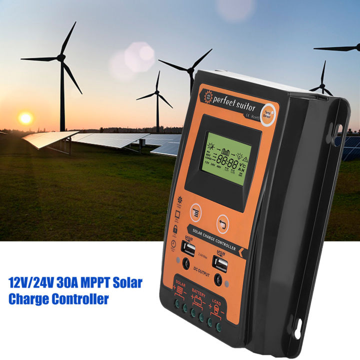 12V/24V 30A PWM&MPPT Short Version Solar Charge Controller Solar Panel Battery Regulator Dual ...