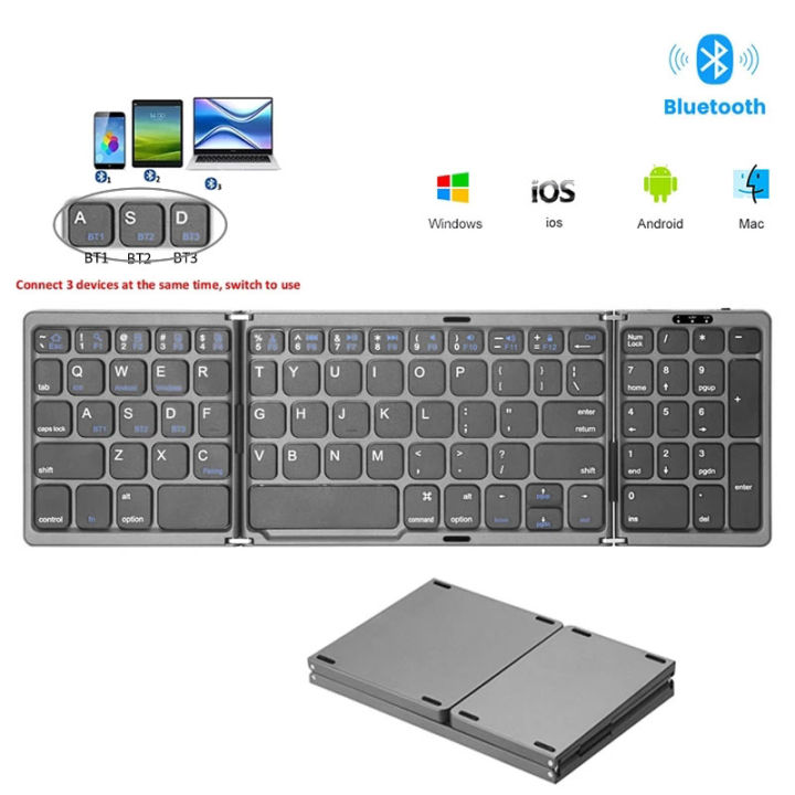 Mini Three Folding Bluetooth Keyboard Mobile Phone Tablet Keyboard with ...