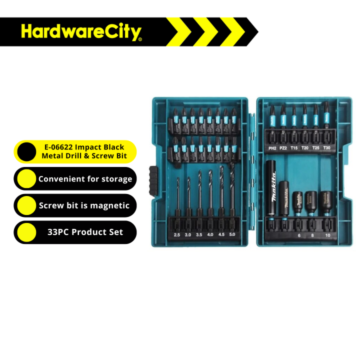Makita E-06622 Impact Black Metal Drill And Screw Bit Set 33PC Set ...