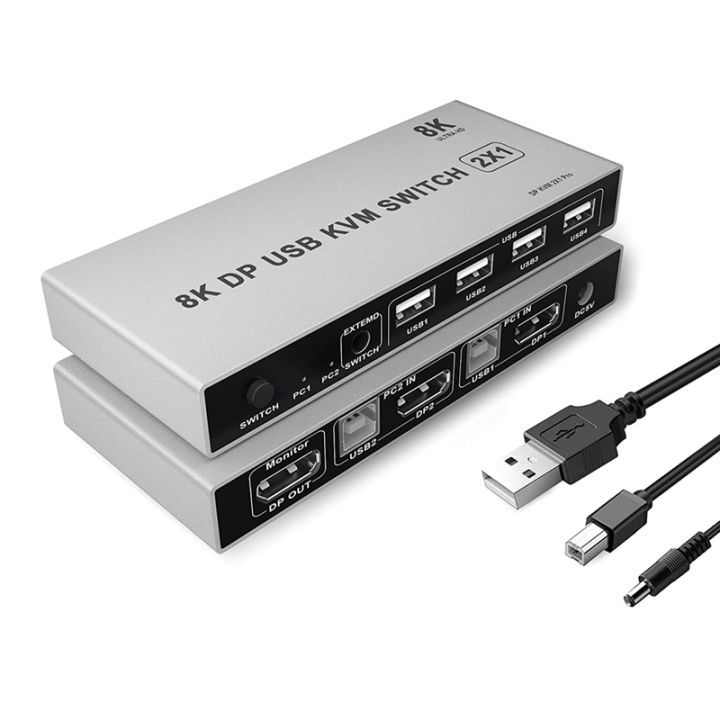 DisplayPort KVM Switch 2 Port 8K 60Hz USB and DP Switcher for 2 ...