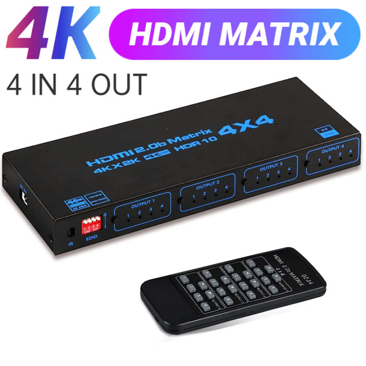4K 60Hz HDMI Matrix Switch 4 in 4 out Matrix HDMI 2.0 Switcher Splitter Selector 4x4 Support ...