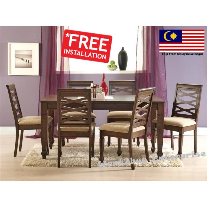 🇲🇾 🔥 NAIROBI Rubber Solid wood Dining Table Set With 6 Cushion Chair ...