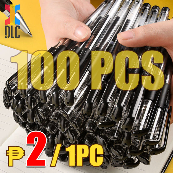 Whosale 100 Pcs Ballpen Gel Pen Black Ball Pen 0.5mm bullet school W24 ...