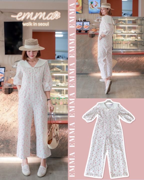Emma Walk in Seoul จั๊มสูทผ้ายีนส์สีออฟไวท์ เนื้อนุ่มที่สุดเลยค่า น้อง ...