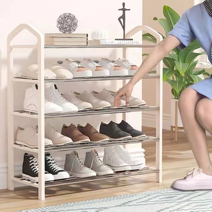 Single layer 4 stainless steel pipe shoes sandals organizer rack space ...