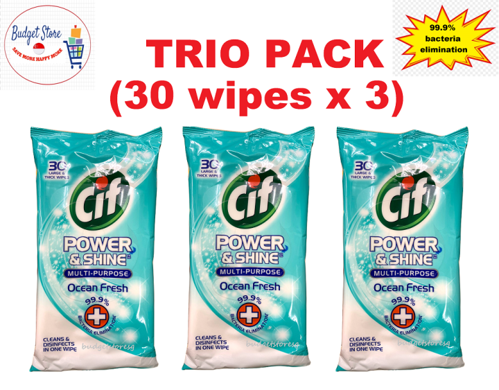 Cif Power & Shine Multi-Purpose Wipes Ocean - (30pcs x 3) TRIOPACK ...