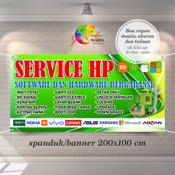 Size 200x100 Cm, Spanduk Banner Service HP Model Hijau | Lazada Indonesia