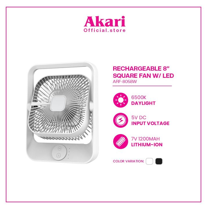 Akari 8" Rechargeable Square Fan with LED (ARF-8058) | Lazada PH