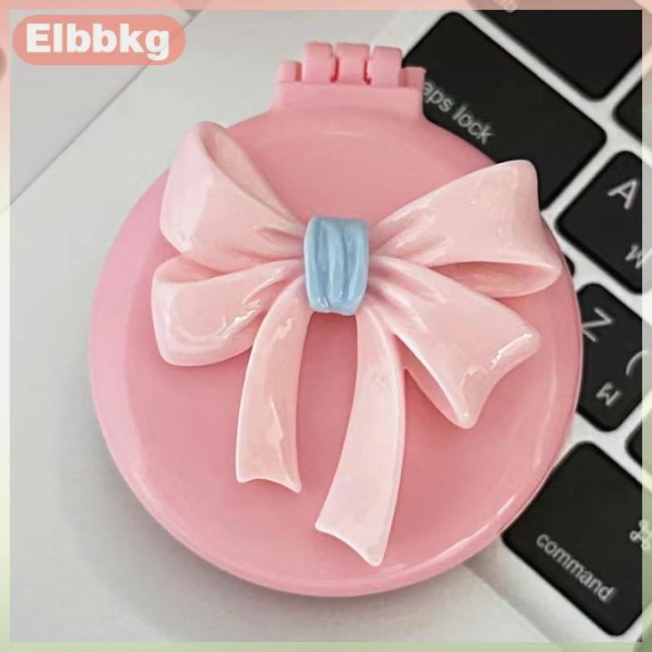 Elbbkg Pink Round Folding Comb With Mirror Portable Bow Decor Anti ...