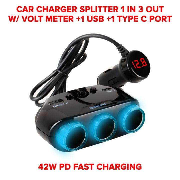 Car Cigarette Lighter 3 Way Socket Power Charger Splitter 42w Dual Usb