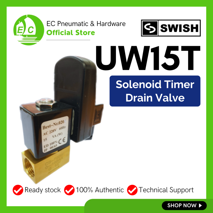 SWISH UW15T 2/2 Way Brass Timer Solenoid Valve One Way Pneumatic ...