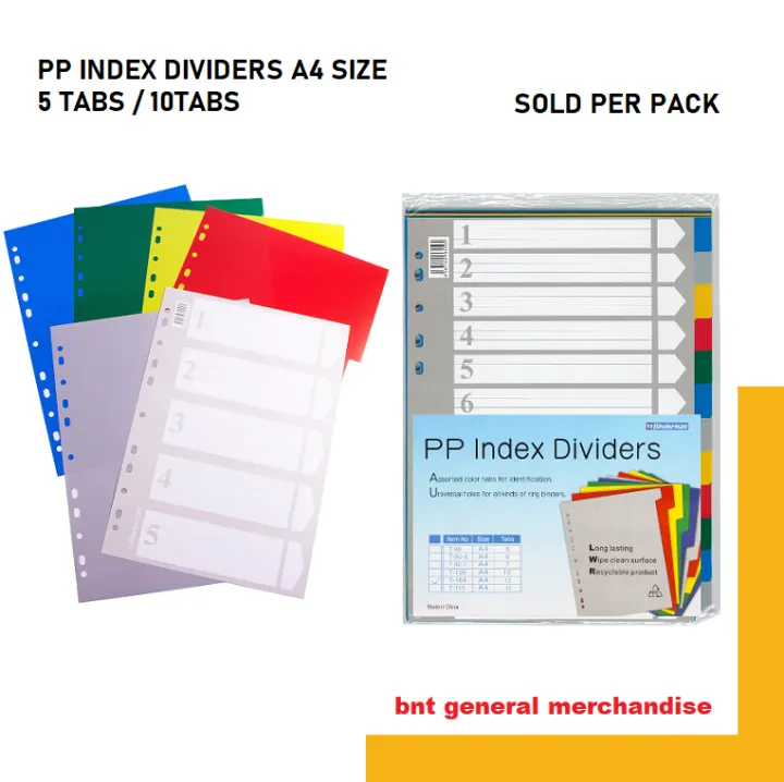 INDEX DIVIDER A4, 5 TABS 10 TABS SOLD PER PACK | Lazada PH