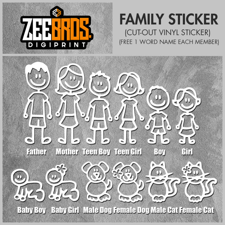 FAMILY CAR STICKER (Car Decals, Stick Figure Sticker, Free Name ...