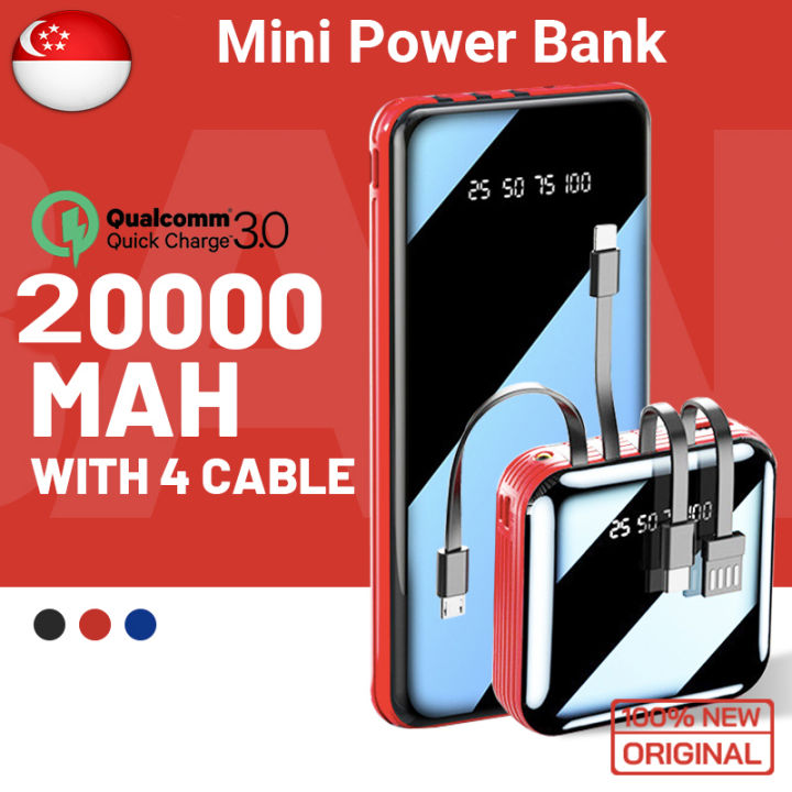 🇸🇬 [In Stock]20000Mah Power bank 4 Cables Mini Large Capacity PowerBank ...