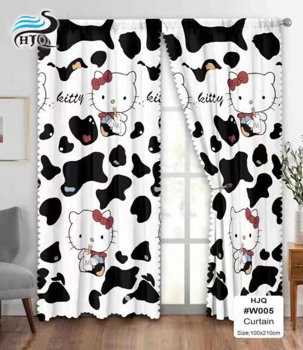 1 Cartoon Curtains Home Decoration White Pink Hello Kitty Curtains ...