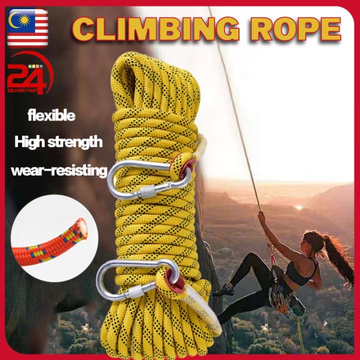 【Free hooks】10m/20m/30m Climbing Rope 12mm / 2 Hooks Tali Panjat Pokok Outdoor Safety Survival ...