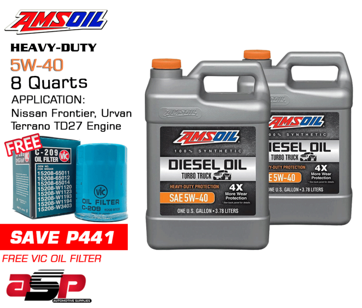 AMSOIL Heavy-Duty Turbo Truck 100% Synthetic Diesel Engine Oil 5W-40 8 ...