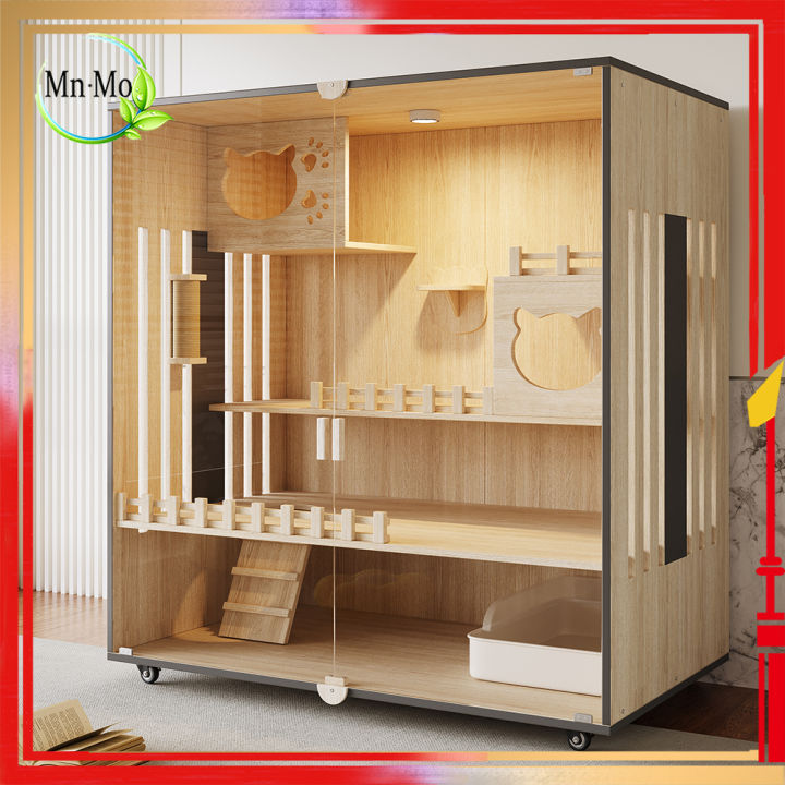 🔥Ready Stock🔥High End Premium Wood Tempered Glass Cat Villa Cat House ...