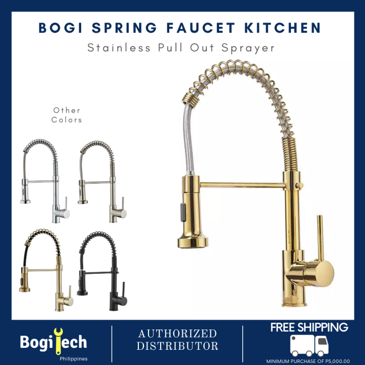 [Bogi] Spring Pull Out Kitchen Faucet Stainless Steel Dual Spray ...