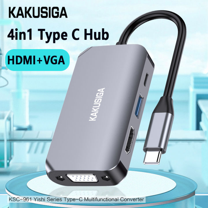 KAKUSIGA USB C to HDMI Adapter Hub 4K 30HZ USB Type C to VGA 1080P 60Hz ...