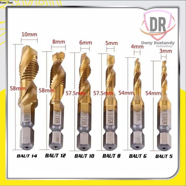 6 Buah Mata Bor Pelat Titanium, Ulir Sekrup HSS Metrik Mata Bor Campuran Tap M3 M4 M5 M6 M8 M10 ...