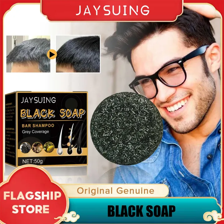 Jaysuing Black Soap Bar Shampoo Grey Coverage Hair Darkening Shampoo ...