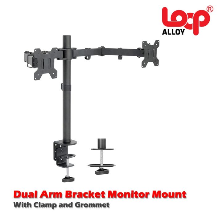 Loop Alloy Dual Arm Bracket Monitor Mount with Clamp and Grommet ...