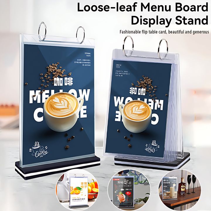 Table Menu Stand with 6 Pocket Display A5 A6 Flip Menu Stand Clear Menu ...