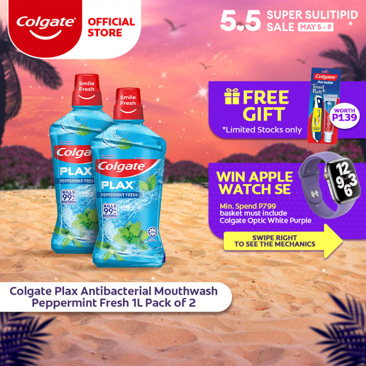 Colgate Plax Antibacterial Mouthwash - Peppermint, No-Alcohol, Long ...