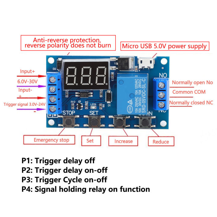 Relay Board Cycle Timing Circuit Switch Timer Delay Trigger Module 6‑30V Micro USB 5V JZ‑801 ...