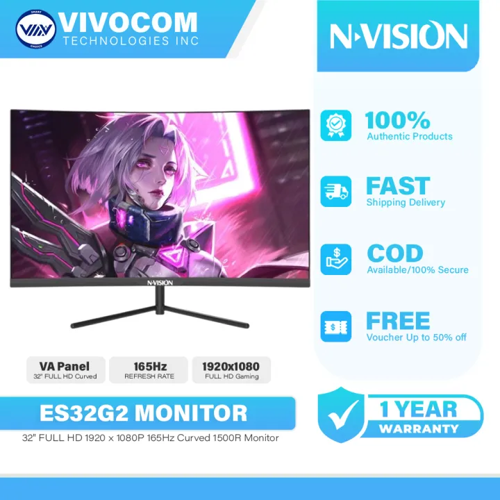 Nvision ES32G2 32" FULL HD 1920 x 1080P 165Hz Curved 1500R VA Panel ...