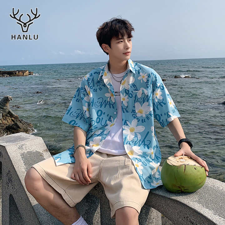 Hanlu เสื้อสงกรานต์ เสื้อเชิ้ตแขนสั้นเสื้อฮาวายชายแจ๊คเก็ตแขนสั้น ...