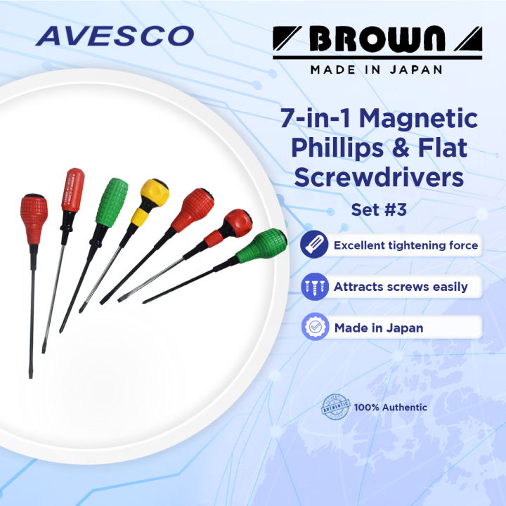 Brown Tools 7-in-1 Professional Magnetic Phillips and Flat Screwdrivers ...
