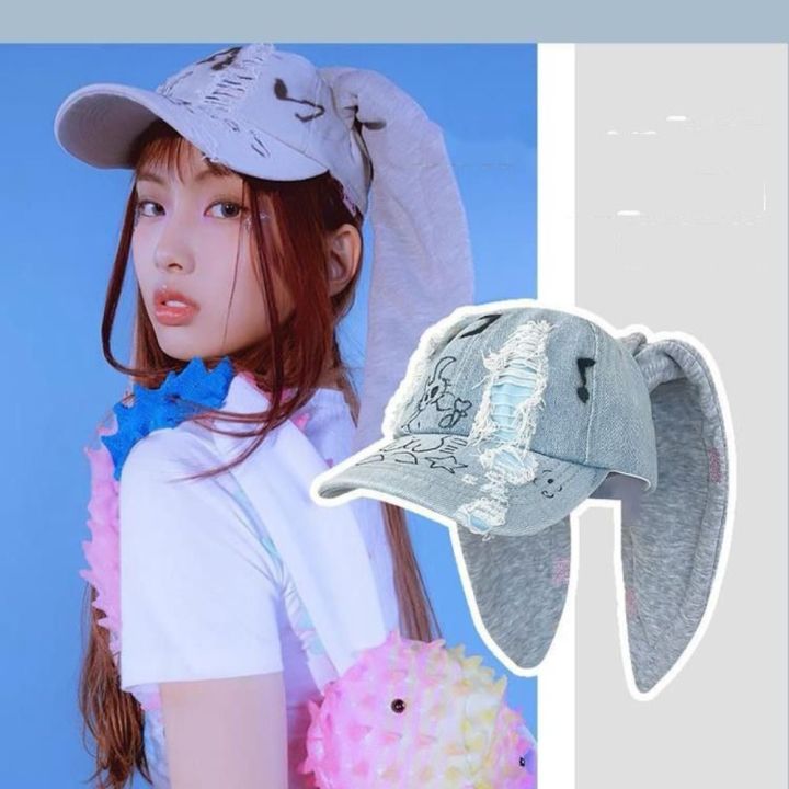 EODKUS Cotton Rabbit Ear Baseball Cap Graffiti Wash Denim Sun Hat Cute ...