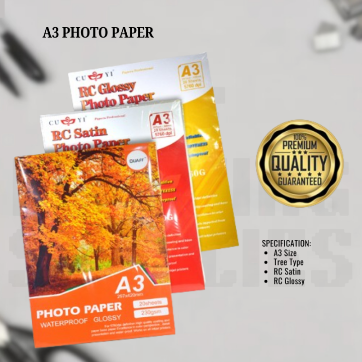 RF Printing Supplies -A3 size CUYI Resin Coated Photo Paper 260GSM & A3 size HIGH GLOSSY ...