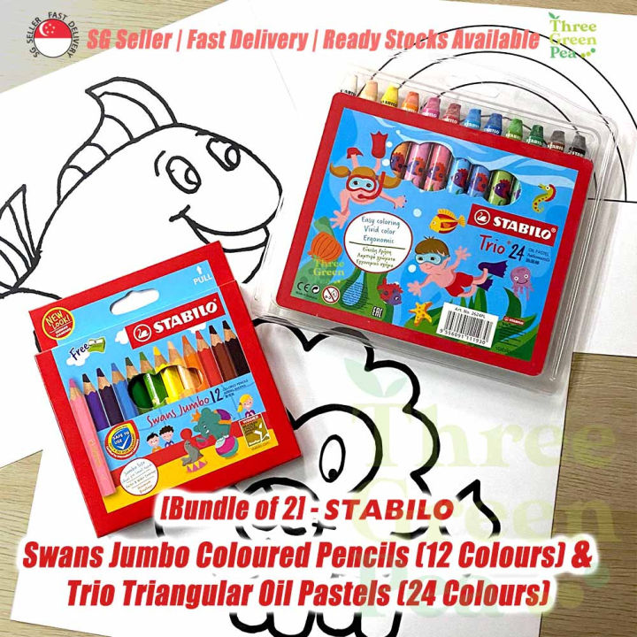 Stabilo Swans Jumbo Colour Pencils (Box of 12 Colours) AND Trio ...