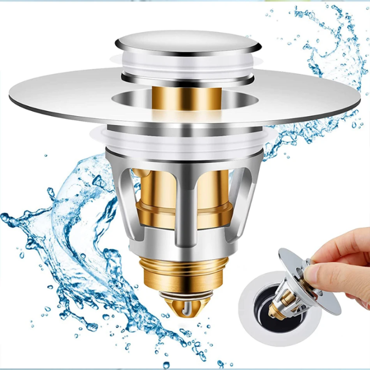 Wash Basin Drain Stainless Steel Bounce Core Push-Type Drain Filter ...