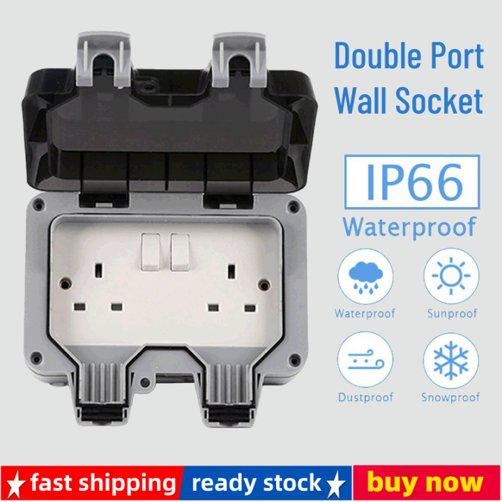 2 Gang 13A Safe Wall Socket External Anti Dust Outdoor Waterproof UK ...