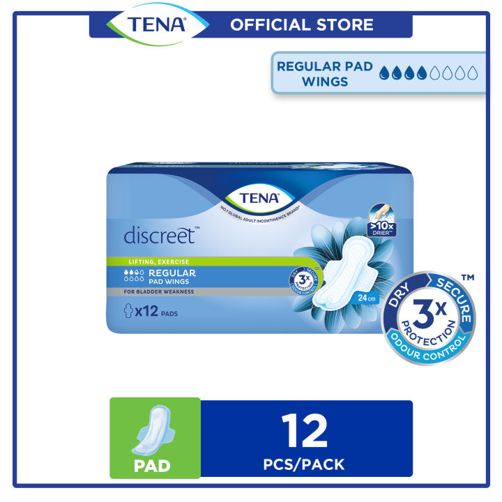TENA Discreet Regular w/ Wings 12 pads per pack | Lazada PH
