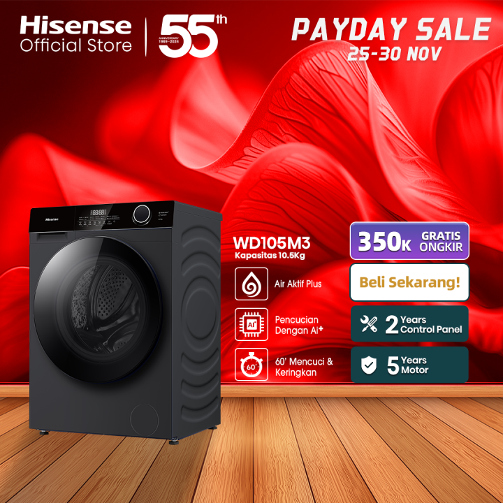 Hisense Mesin Cuci WD105M3 10.5 kg Azure Ink - Ai wash - Inverter ...