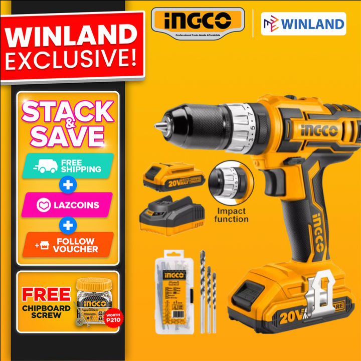 Ingco by Winland Fast Charging Cordless Impact Drill Power Tool 20V ...