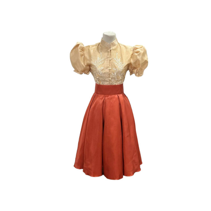 Filipiniana Modern Ladies Barong match with Midi skirt Color Rust ...