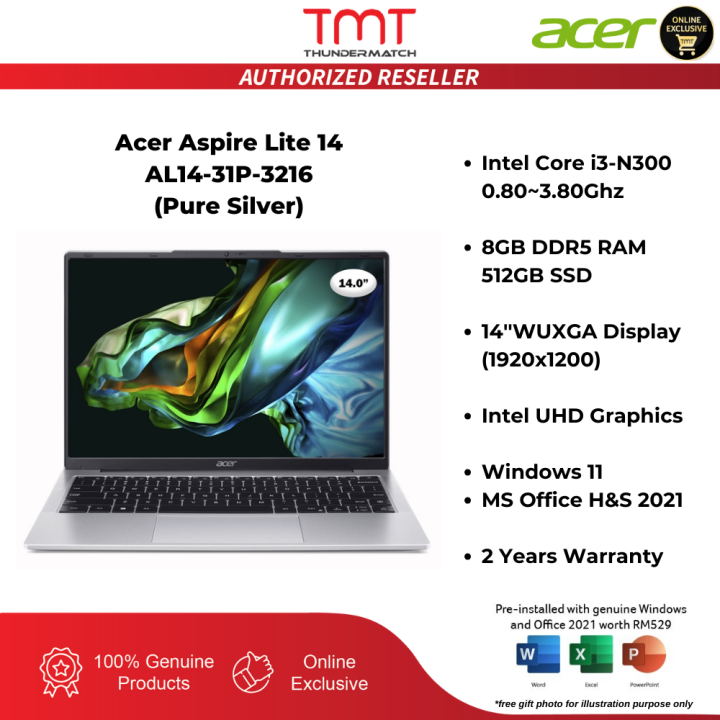 Acer Aspire Lite 14 AL14-31P-3216 Laptop (Pure Silver) | i3-N300 | 8GB ...