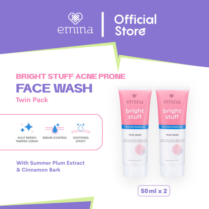 EMINA Bright Stuff for Acne Prone Skin Face Wash 50 mL Twin Pack - Paket Sabun Muka Mencerahkan ...